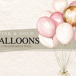 Pink and Gold Balloon Clipart: Watercolor Pngs (digital Download) - Etsy