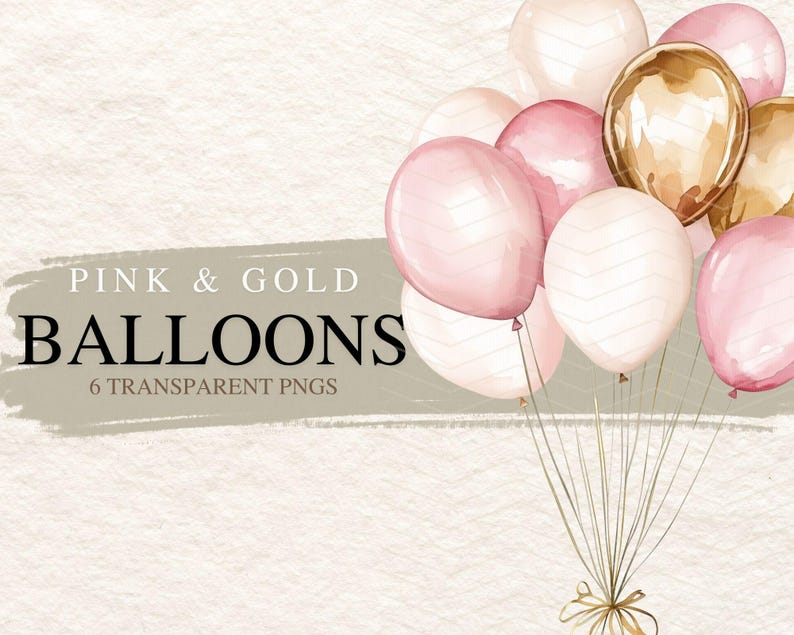 Pink and Gold Balloon Clipart: Watercolor Pngs (digital Download) - Etsy