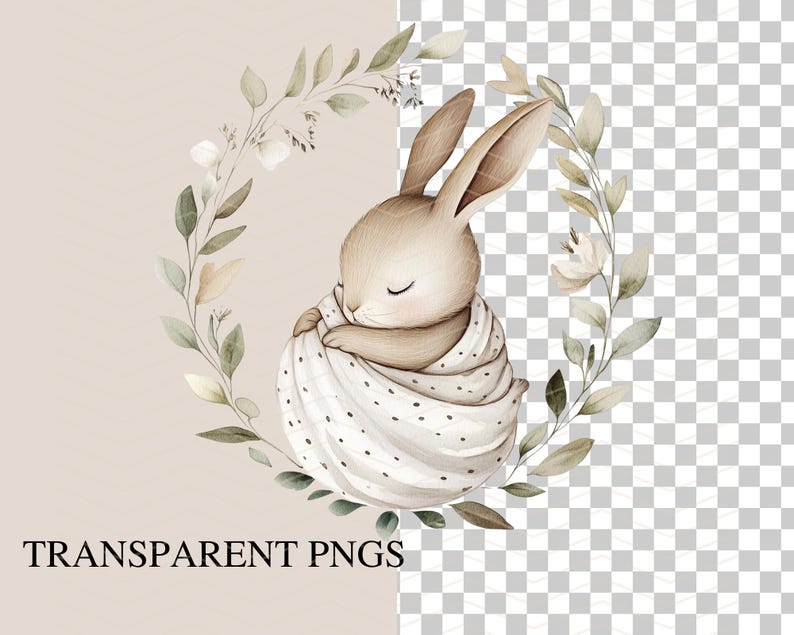 Cozy Swaddled Bunny Clipart: Watercolor Baby Rabbit (pngs) - Etsy
