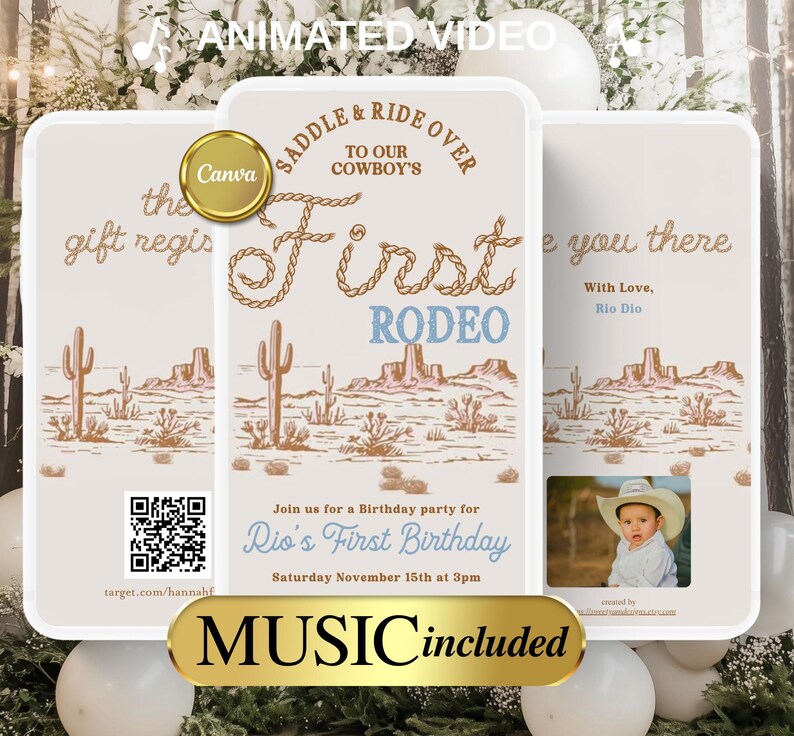 Rodeo Birthday Party Invitation Video, Western Theme Any Age (digital ...