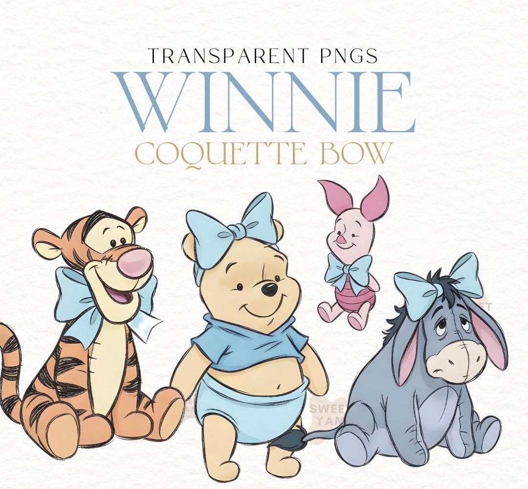Winnie the Pooh Clipart, Winnie Blue Coquette Bow Friends Clipart ...