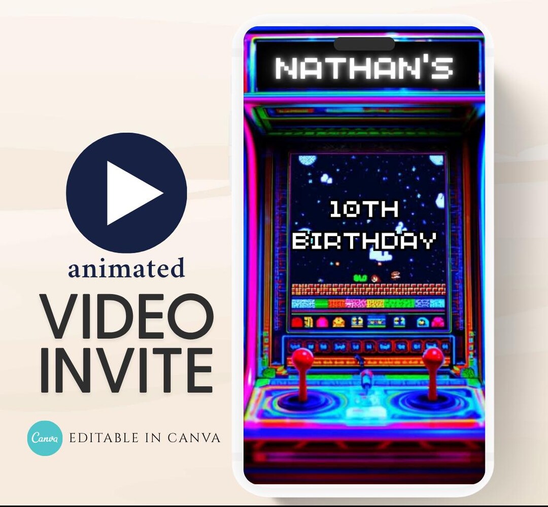 Level up Video Game Birthday Invitation: Animated Gamer Party Invite ...