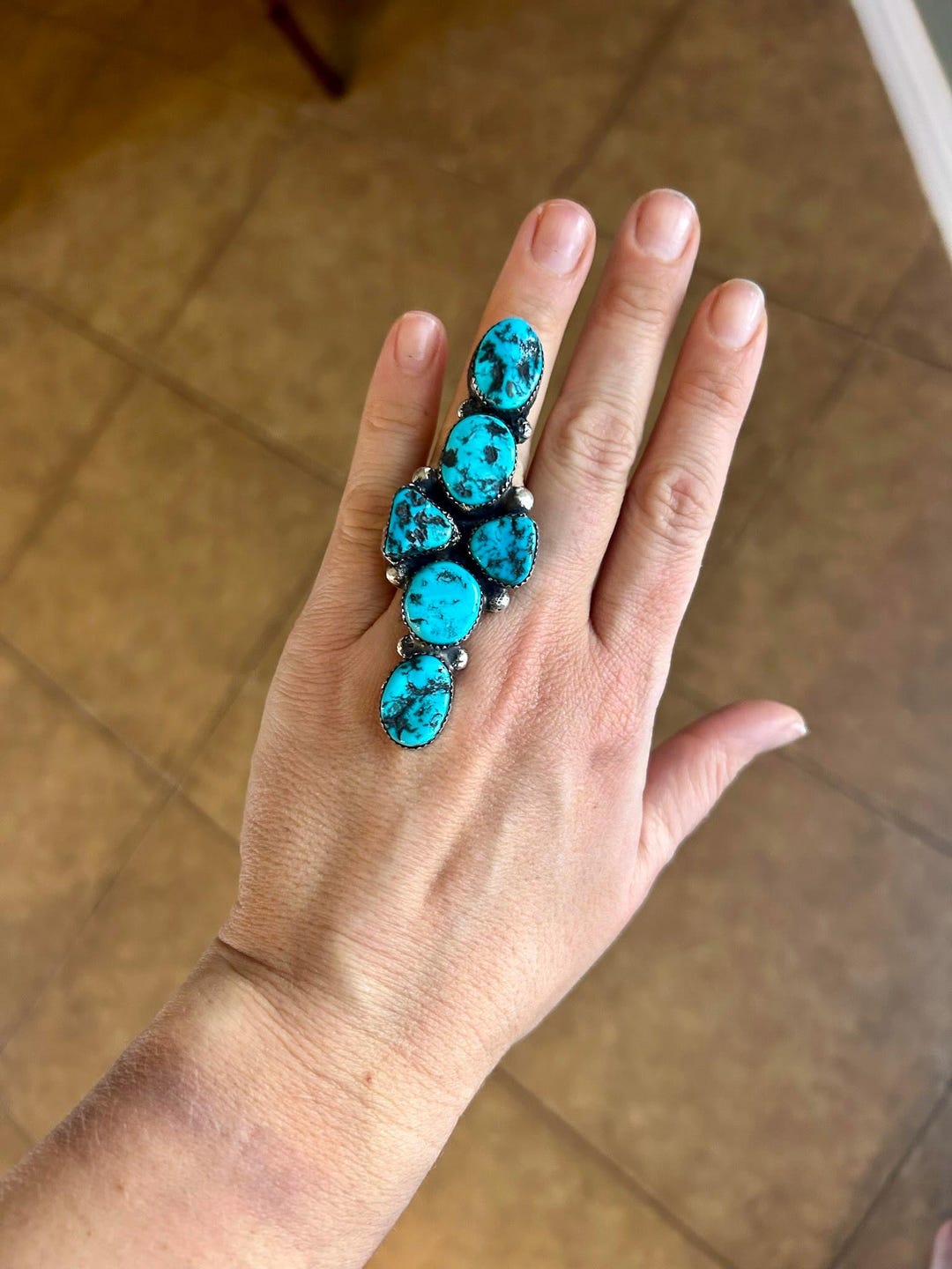 Chunky Ring, Turquoise and Silver Long and Sweeping. Great Gift for All ...
