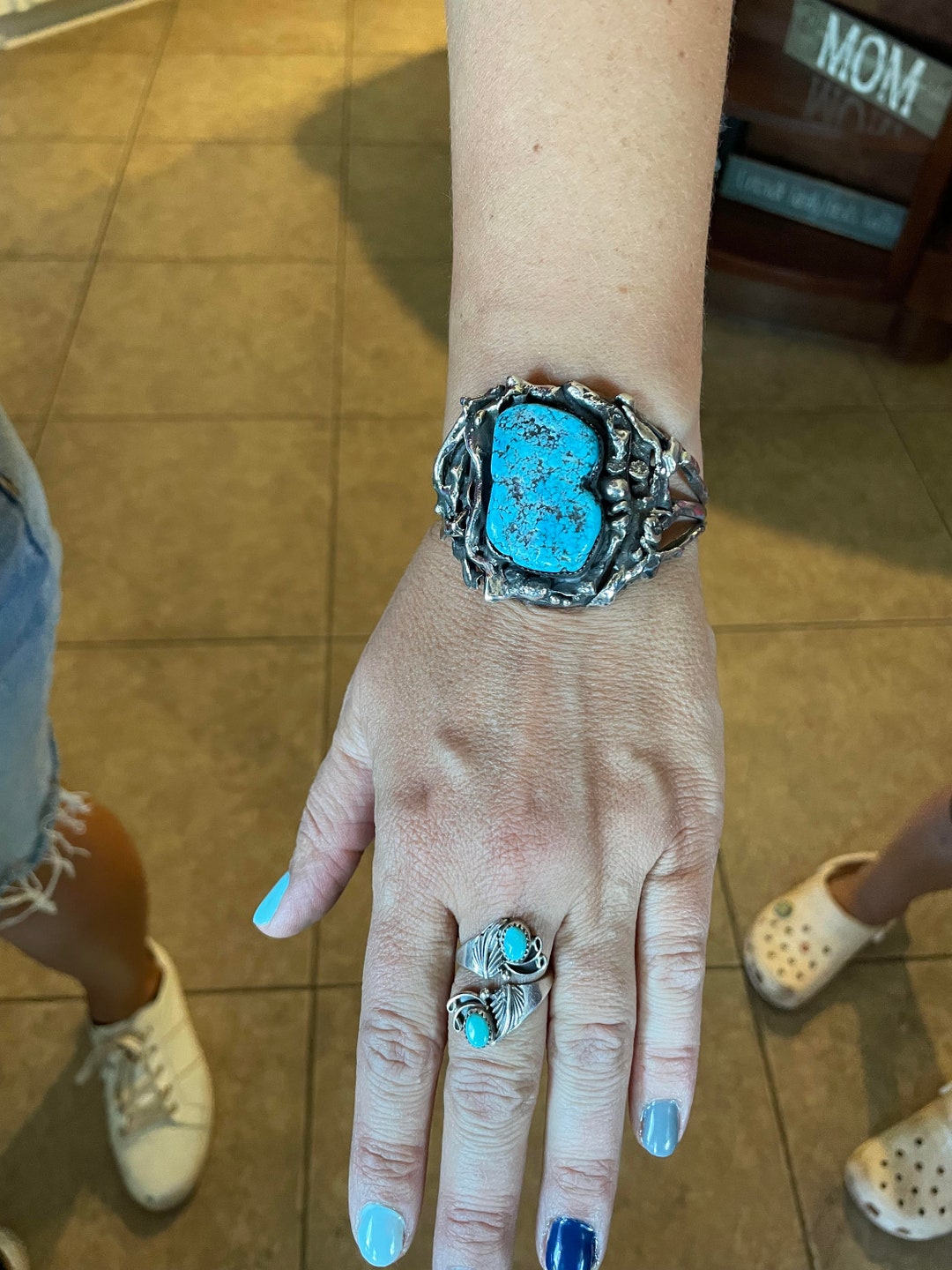 Personalized Letter B Large Turquoise and Silver Dual Stone Handmade ...