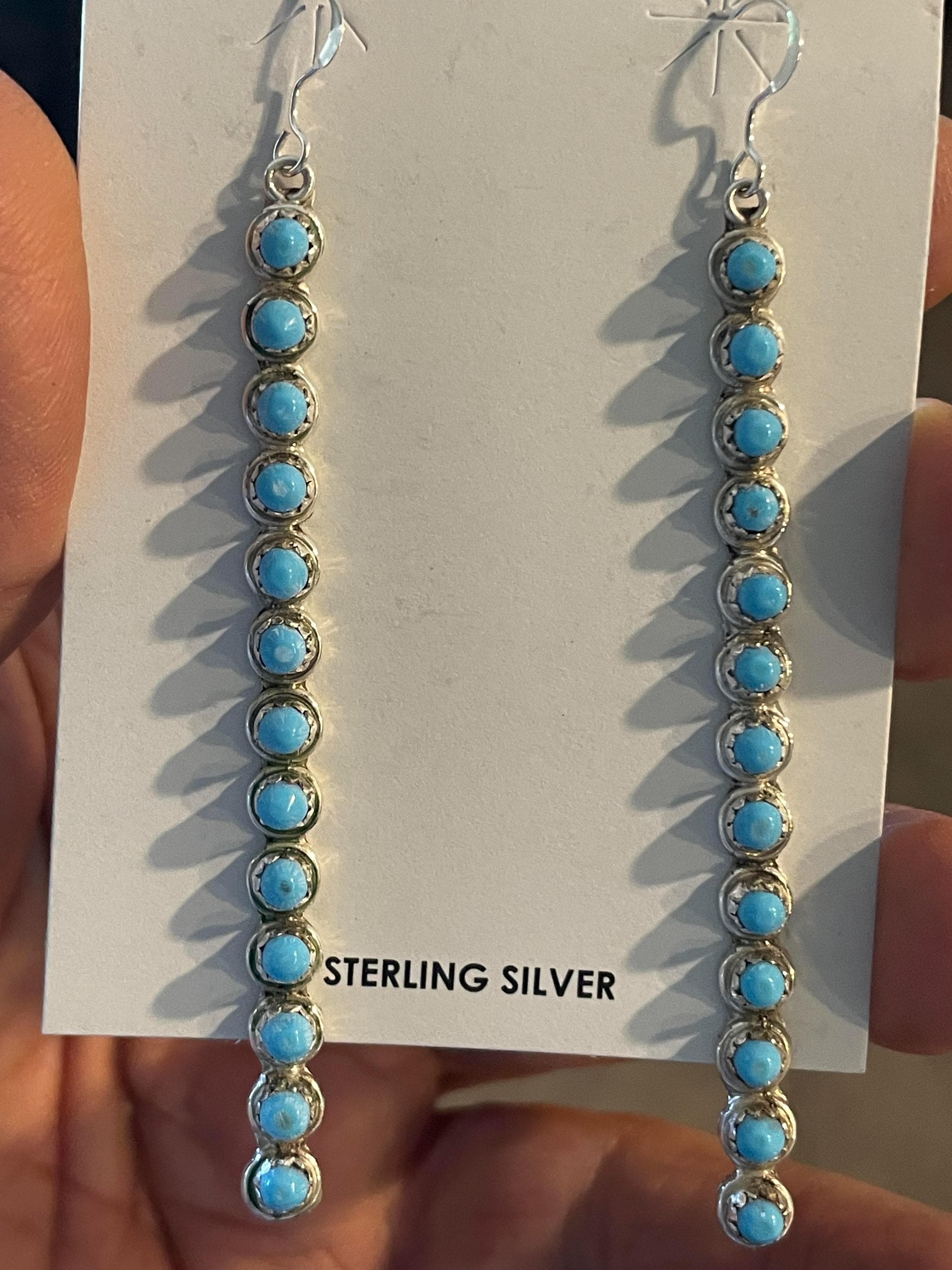 Turquoise Zuni Long Snake Eye Dangling Earrings Sterling Silver Bargain ...
