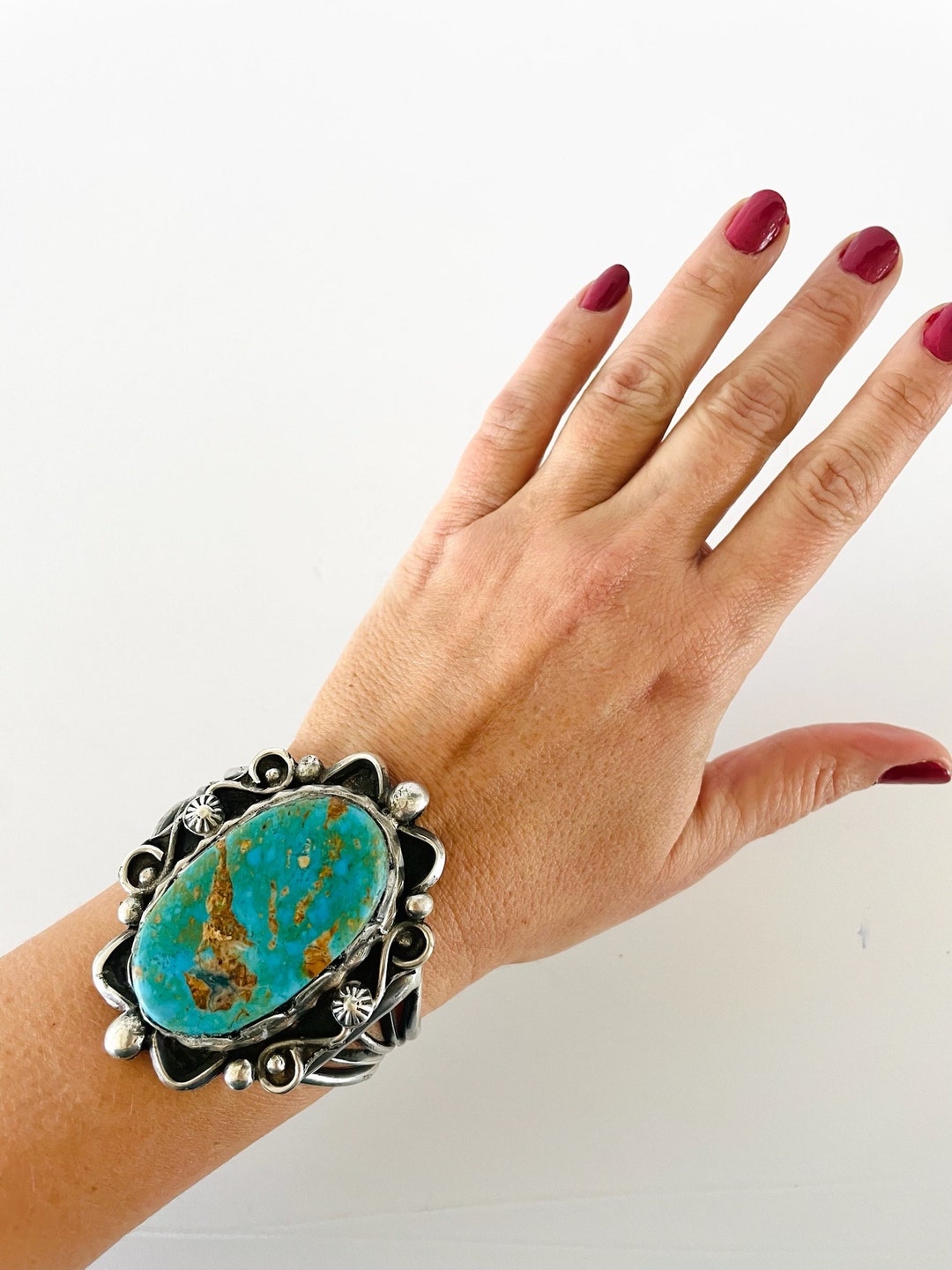 Large Navajo Vintage Style Cuff Bracelet Handmade Chunky Native Bling ...