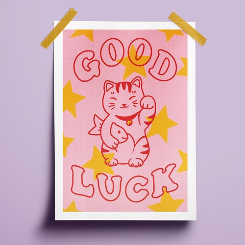 Maneki Neko Print Lucky Cat Wall Art Wall Decor Japanese - Etsy