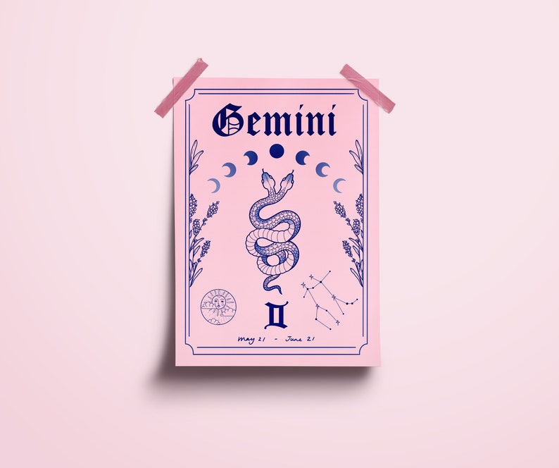 Gemini Zodiac Astrology Art Print A5 A4 A3 Air Star Sign - Etsy