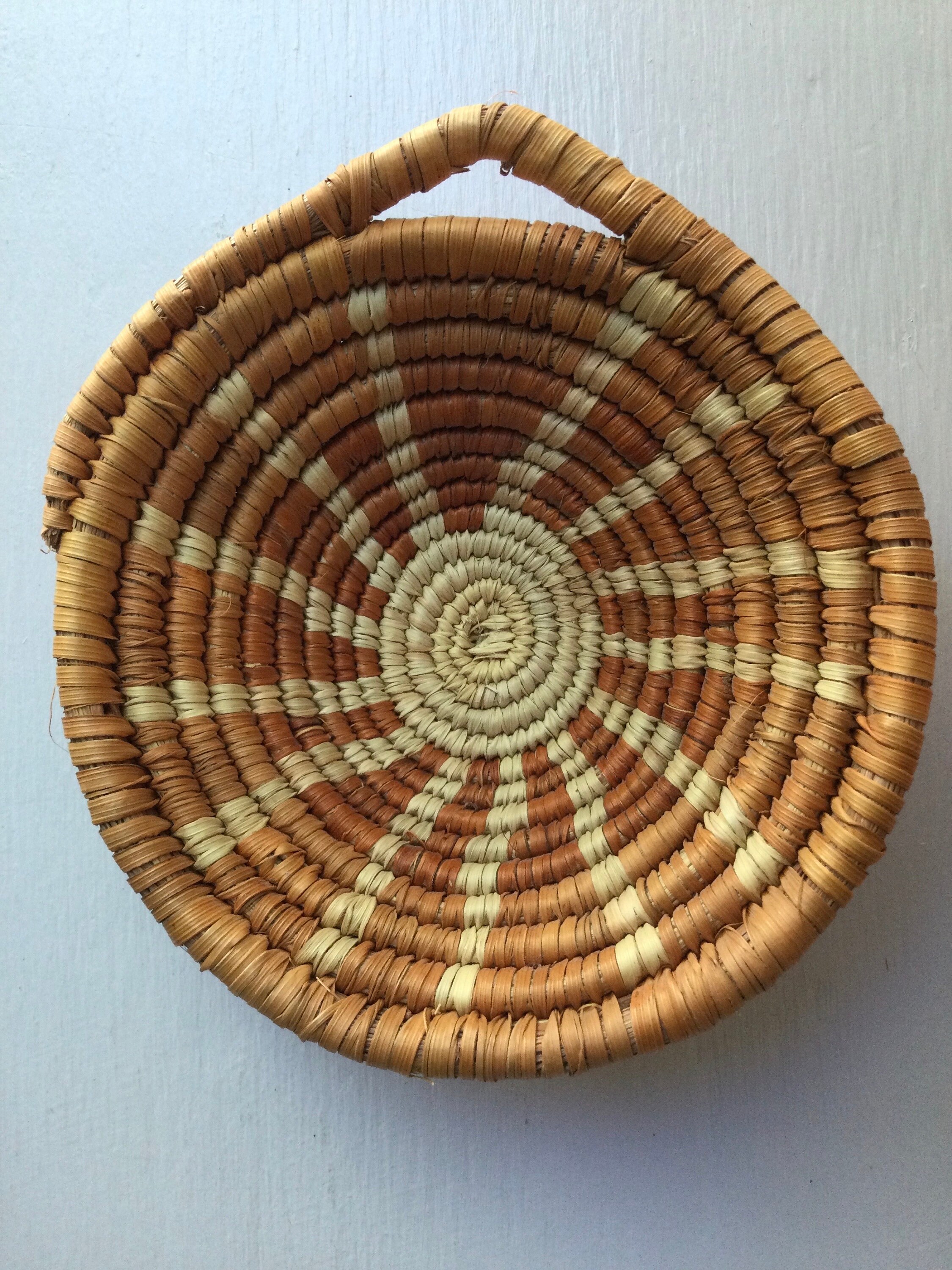 Vintage Native American Sun Design Coil Basket - Most Likely Hopi Woven ...