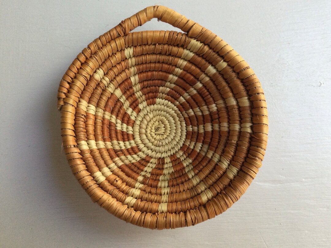 Vintage Native American Sun Design Coil Basket - Most Likely Hopi Woven ...