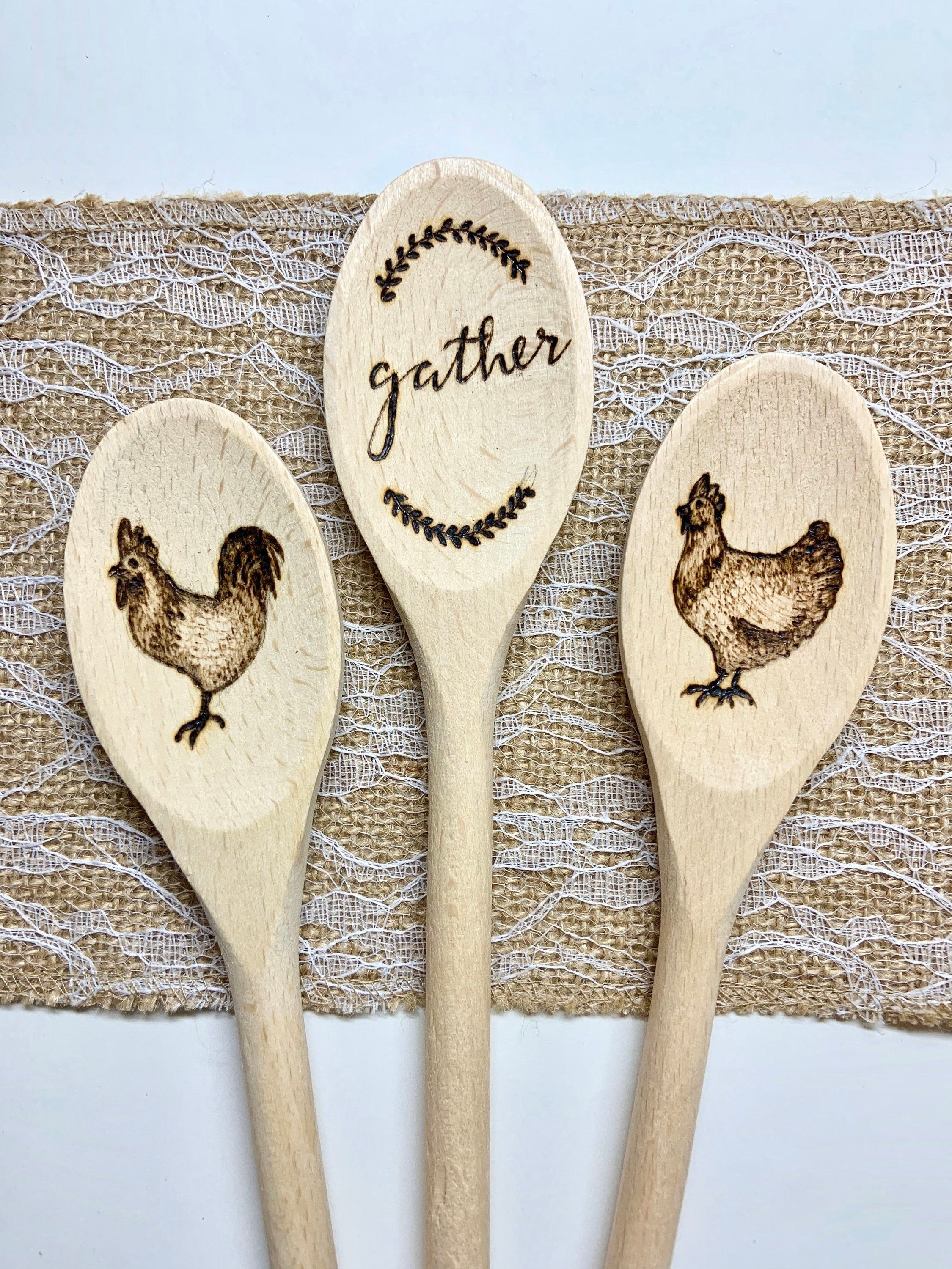 Gather and Chickens Wood Spoons - Etsy
