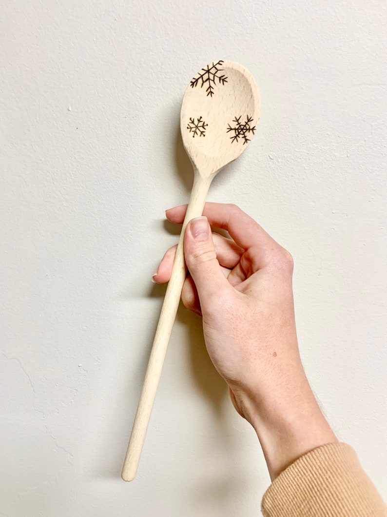 Snowflake and Pine Tree Wooden Spoons, Winter or Christmas Themed ...