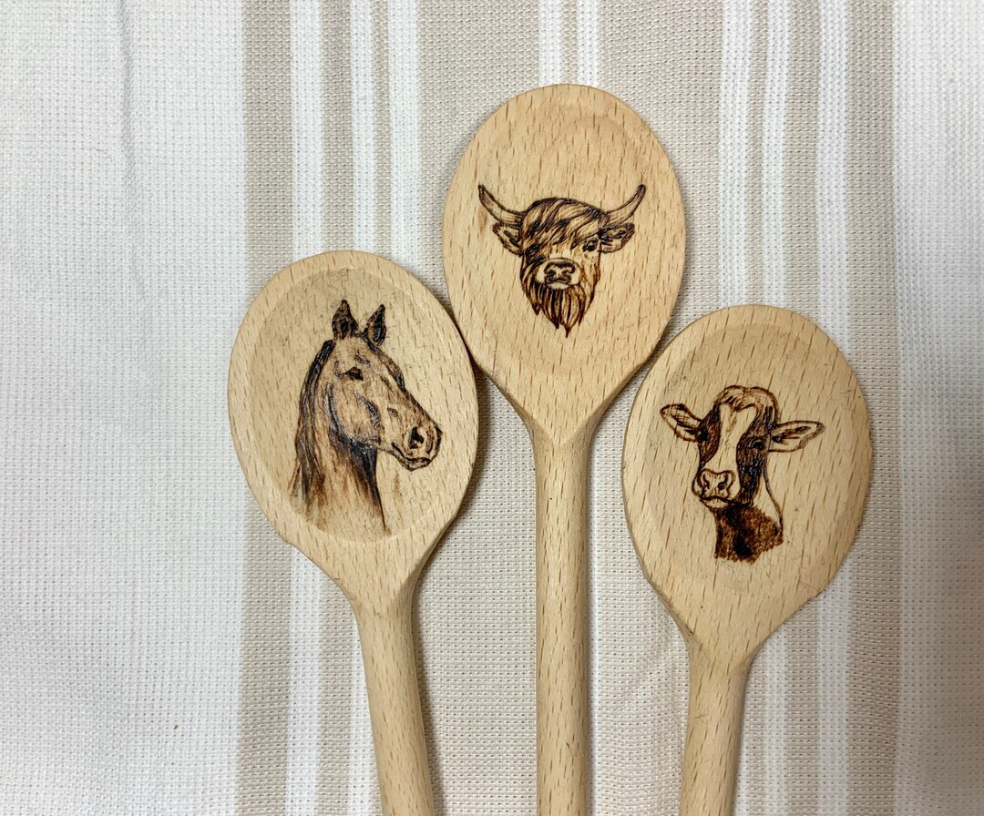 Highlander Cow, Horse, Holstein Wood Burned Spoon Handmade - Etsy