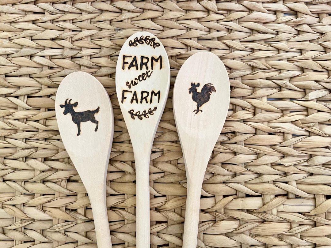 Woodburned Farmhouse Spoons: Rustic Kitchen Decor - Etsy