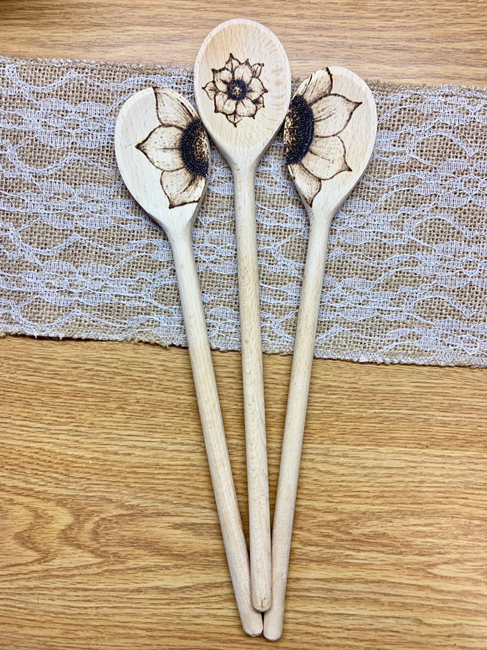 Sunflowers Wooden Spoons | Etsy