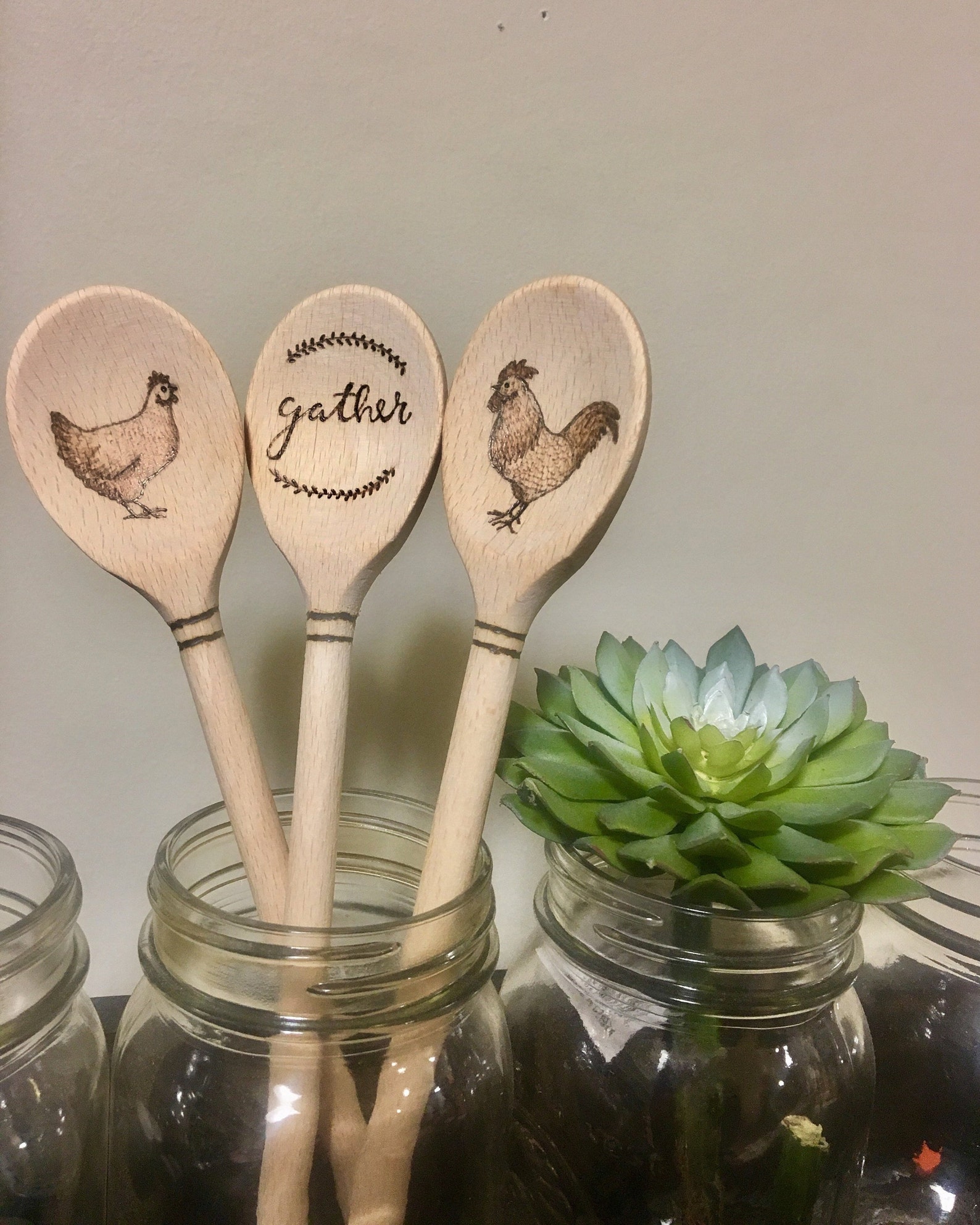 Gather and Chickens Wood Spoons - Etsy