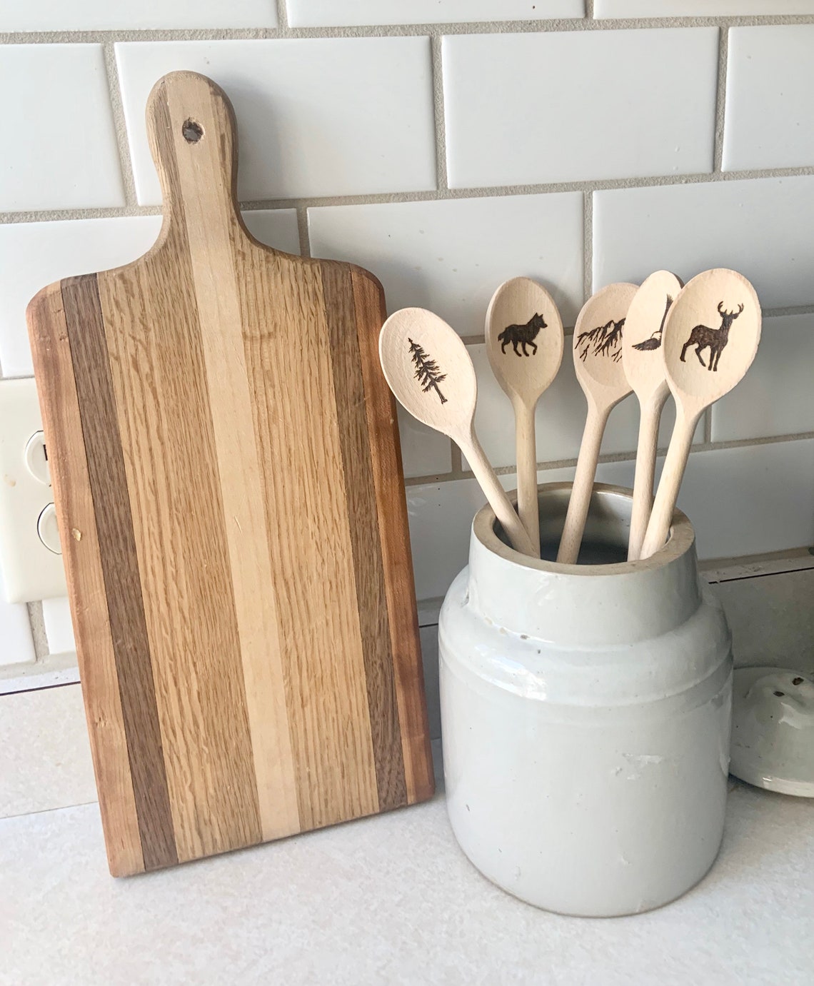 Animals Wood Spoons Deer Wolf Eagle Mountains Pine Tree - Etsy