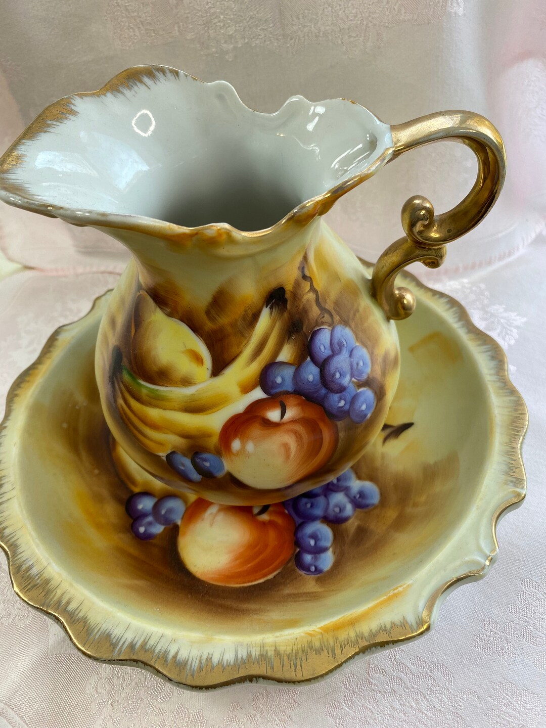Vintage Enesco Japanese Bowl and Pitcher With Fruit Design - Etsy