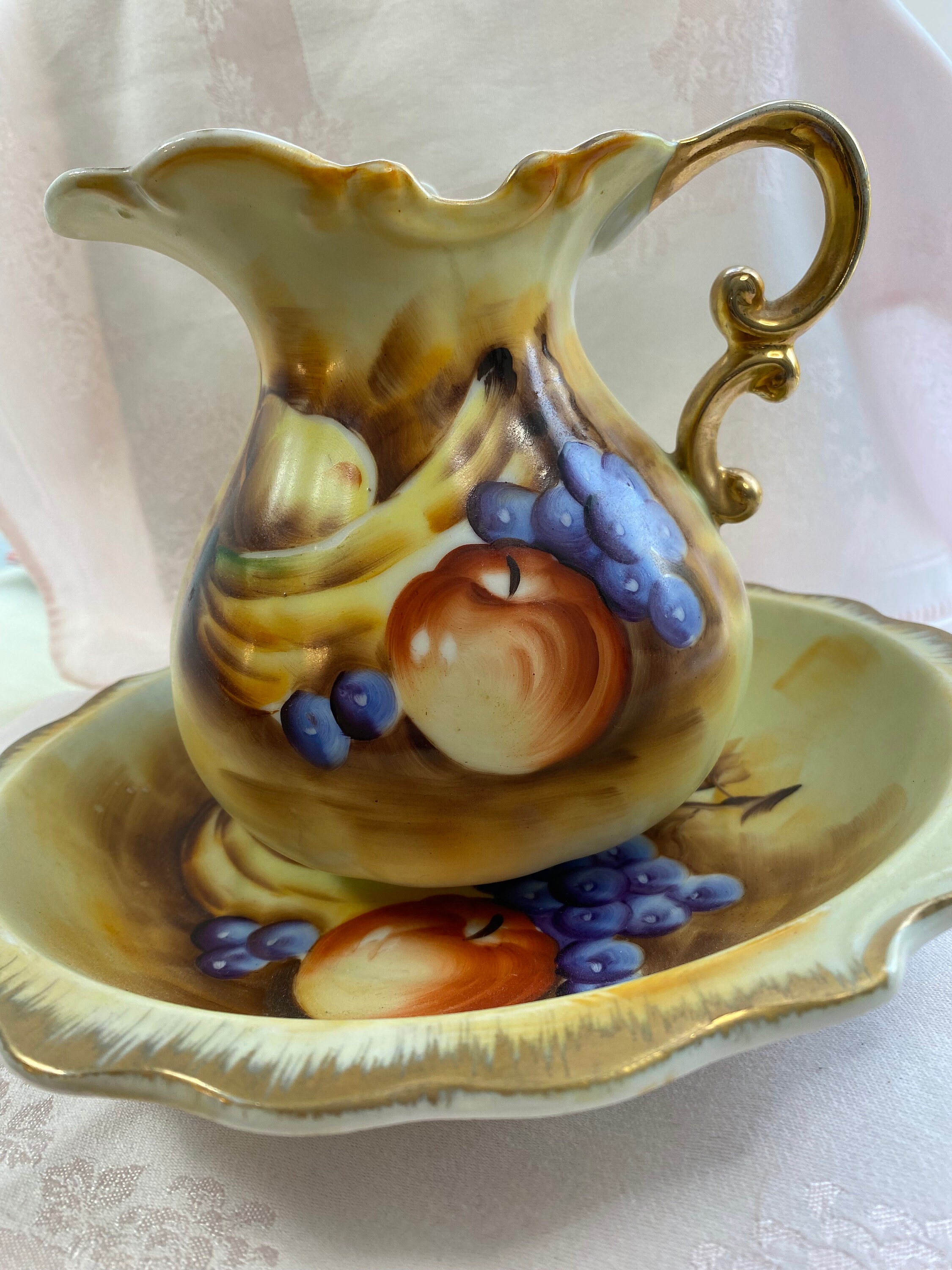 Vintage Enesco Japanese Bowl and Pitcher With Fruit Design - Etsy