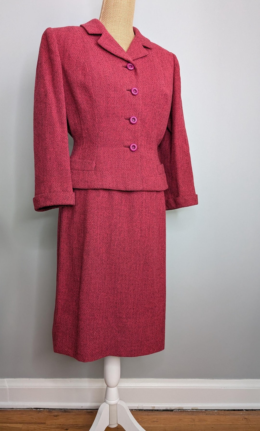 M- 1950's Pink Tweed Skirt + Jacket Set - Etsy