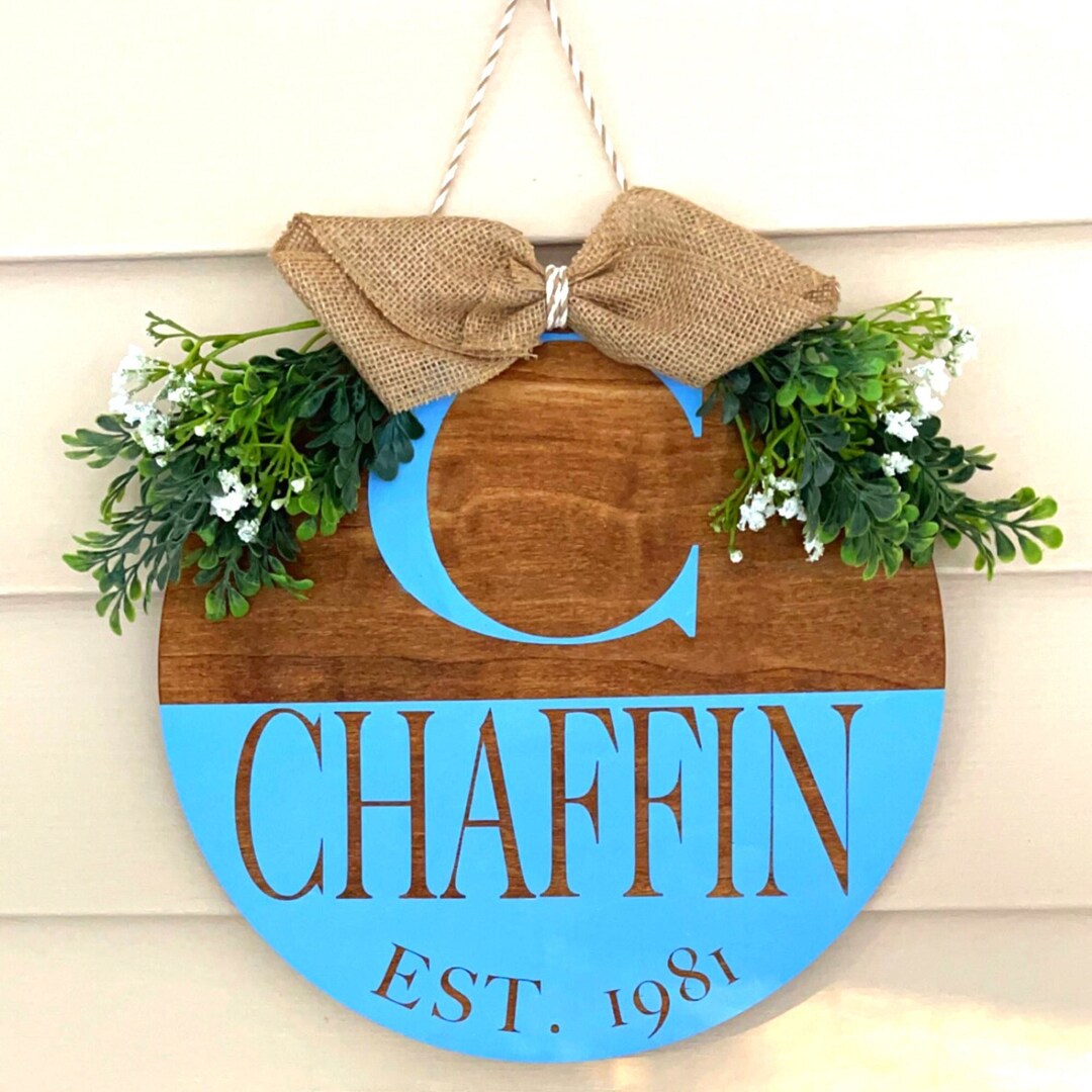Personalized Farmhouse Door Sign: Floral Wooden Welcome Hanger - Etsy