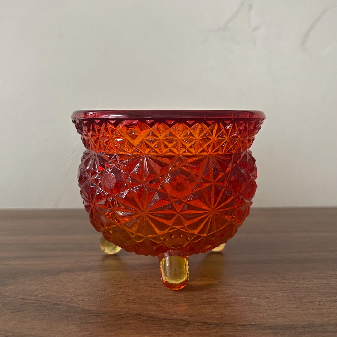 LE Smith Three Legged Button Daisy Amberina Dish Bowl - Etsy