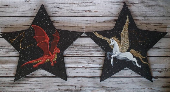 Art & Collectibles Painting Draco the Red Dragon Constellation Original ...