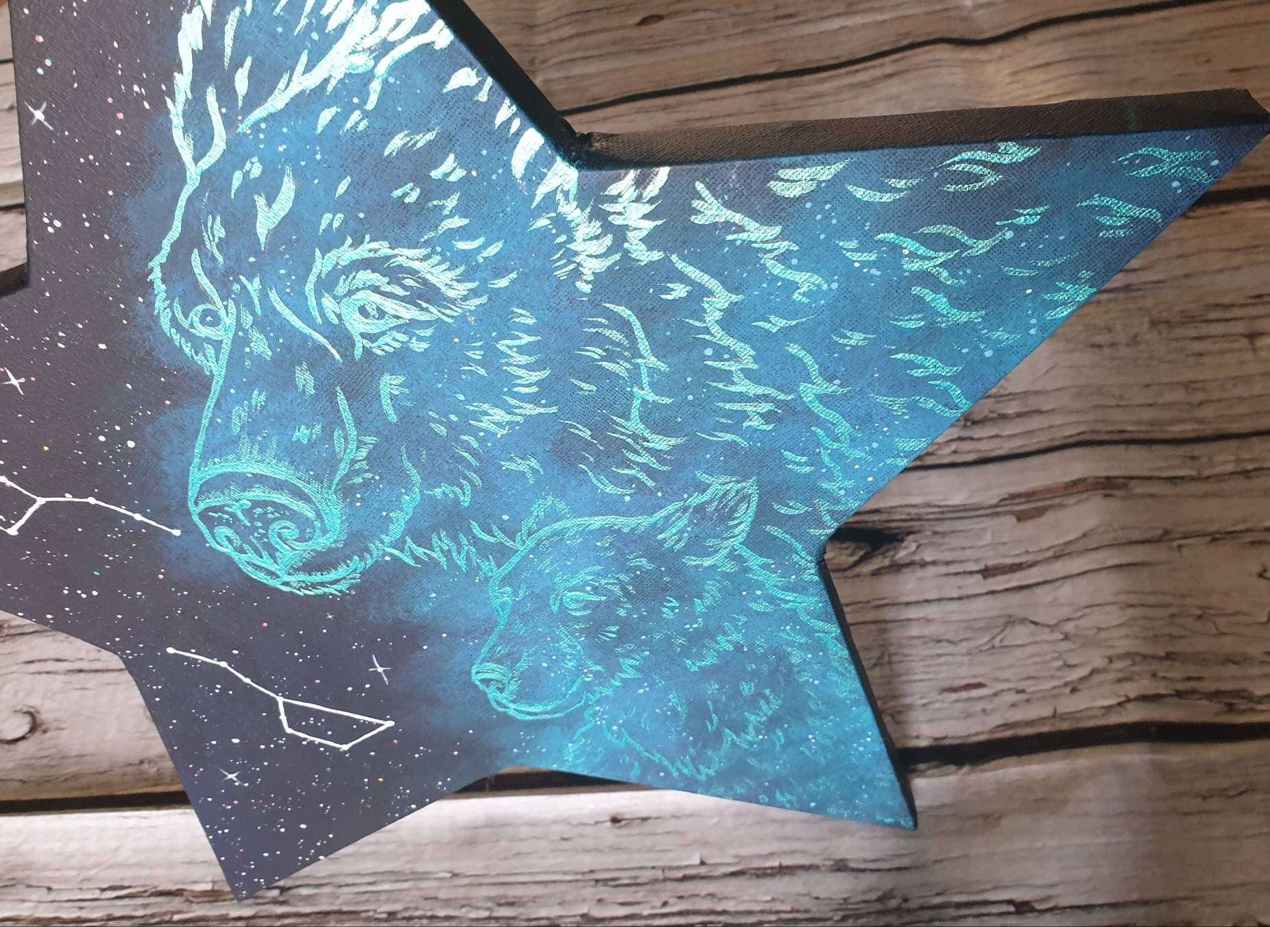 starry bear with cub Bear Original painting on Star Shaped Canvas Ursa ...