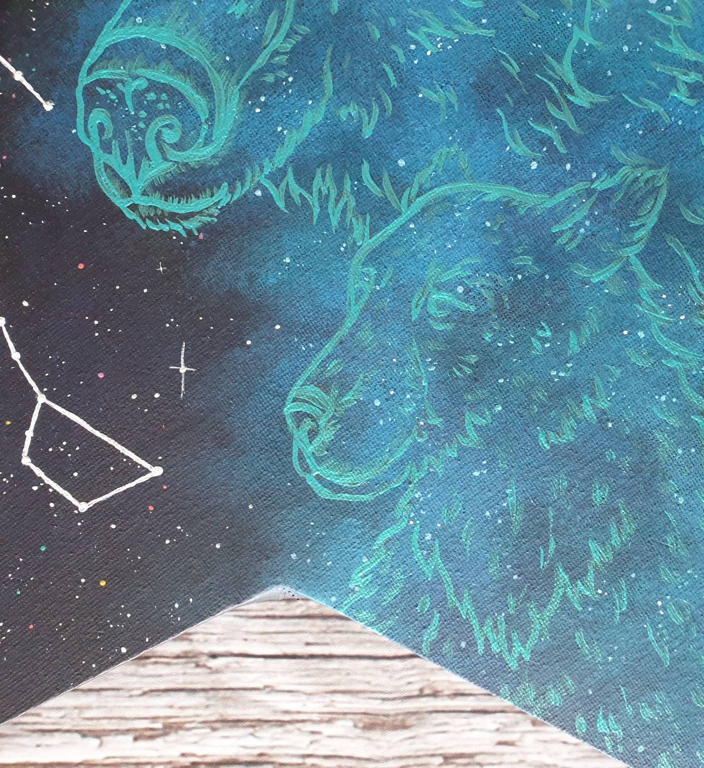 starry bear with cub Bear Original painting on Star Shaped Canvas Ursa ...