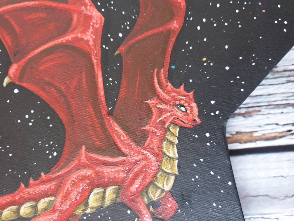 Art & Collectibles Painting Draco the Red Dragon Constellation Original ...