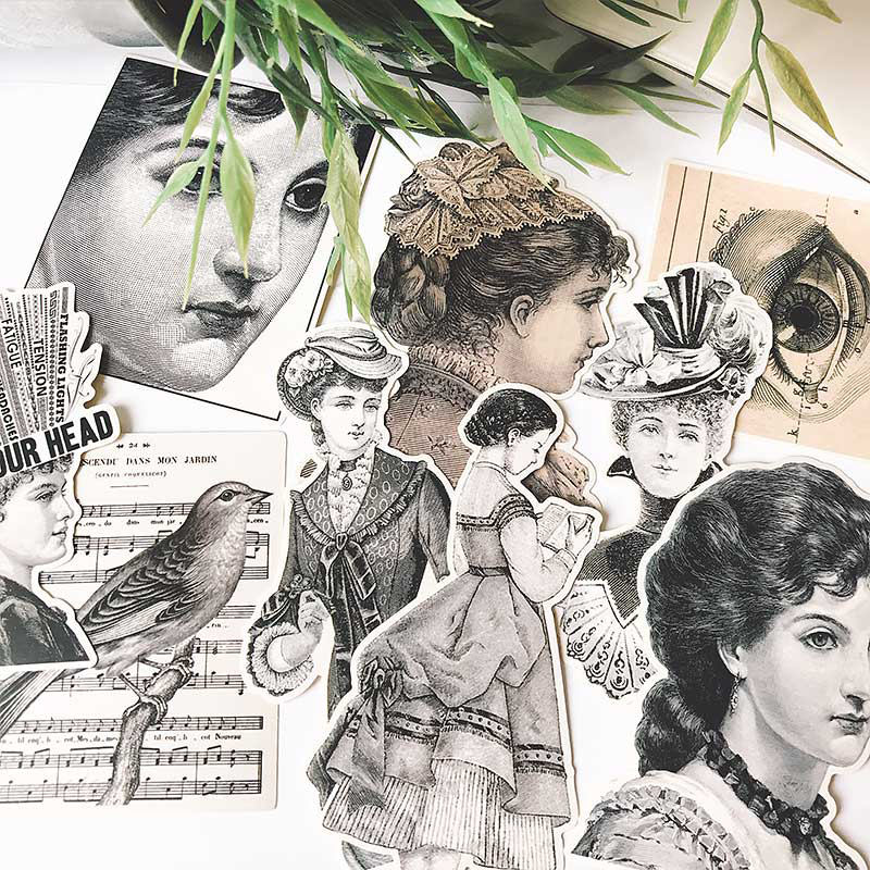 Vintage Black and White Stickers 9 pcs Junk Journal | Etsy