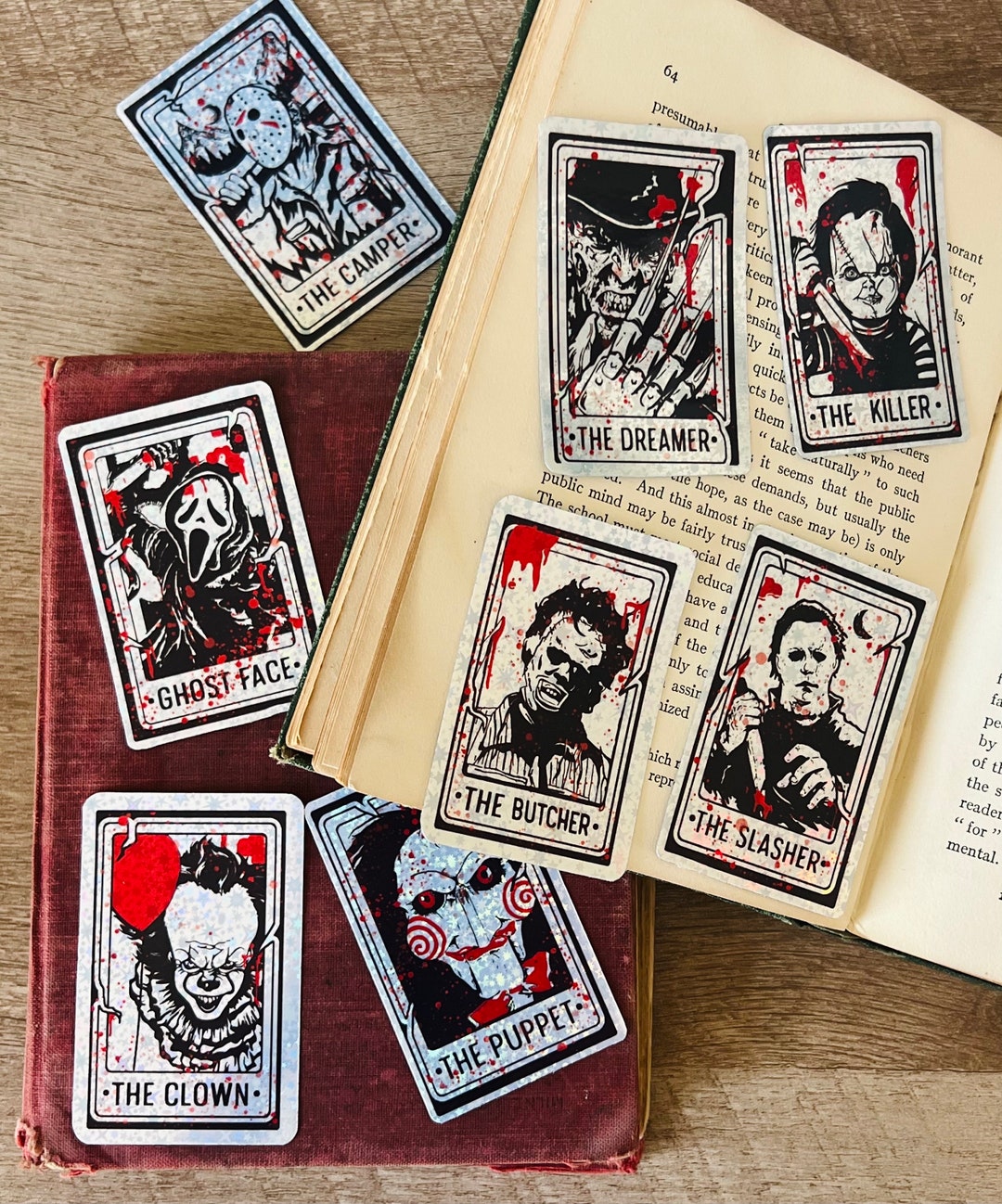 Horror Tarot Cards Horror Movies Icons Sticker Slasher Blood Spatter ...
