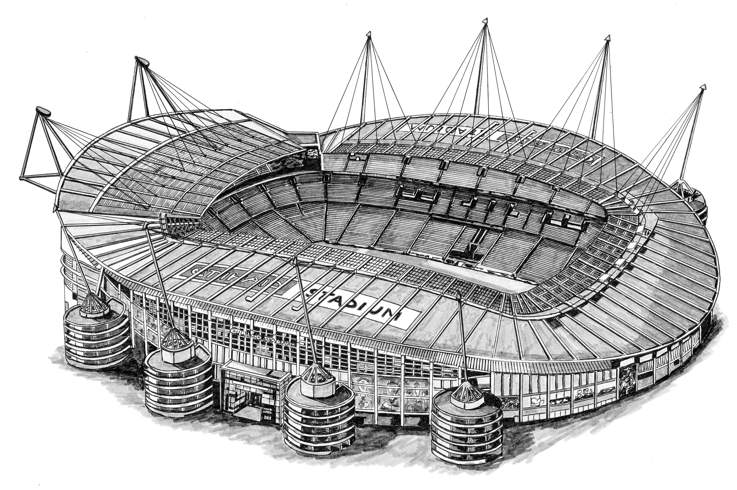 Limited Edition Signed Art Print of the Etihad Stadium, Home of ...