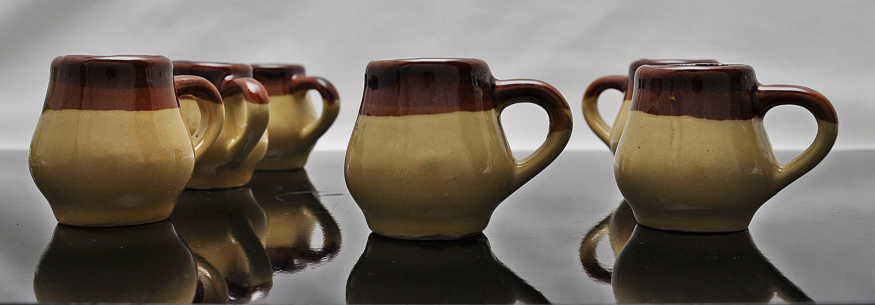 Vintage Two Tone Miniature Glazed Pottery Espresso Mugs - Set of 6 ...