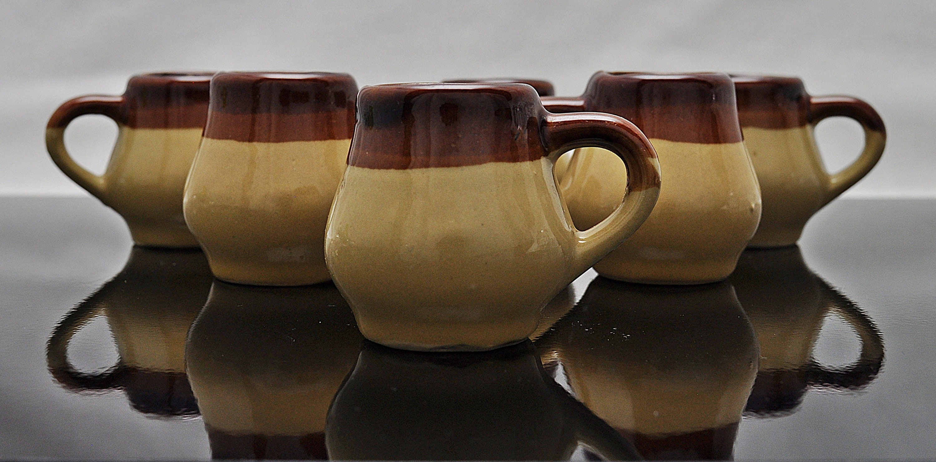 Vintage Two Tone Miniature Glazed Pottery Espresso Mugs - Set of 6 ...