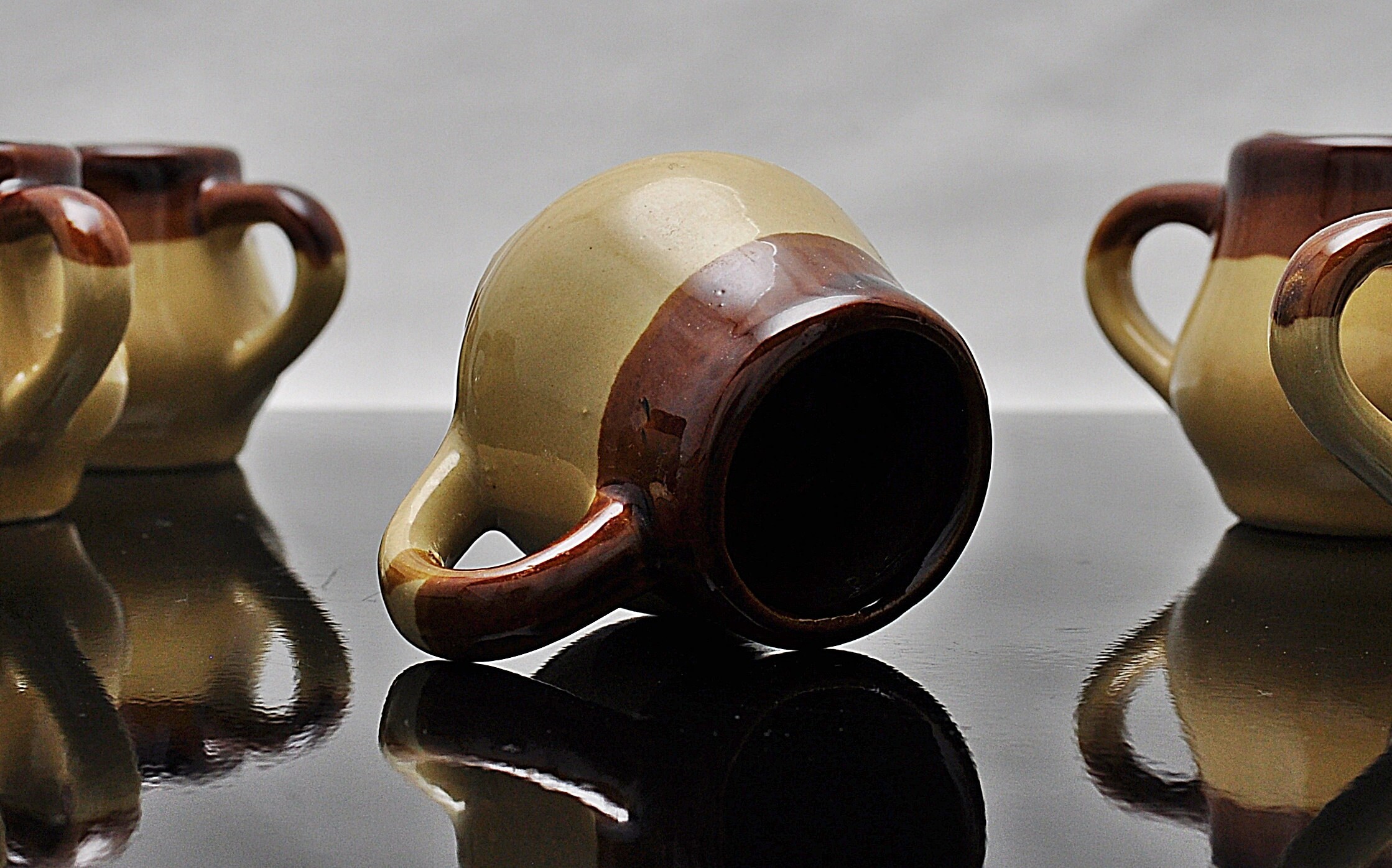Vintage Two Tone Miniature Glazed Pottery Espresso Mugs - Set of 6 ...
