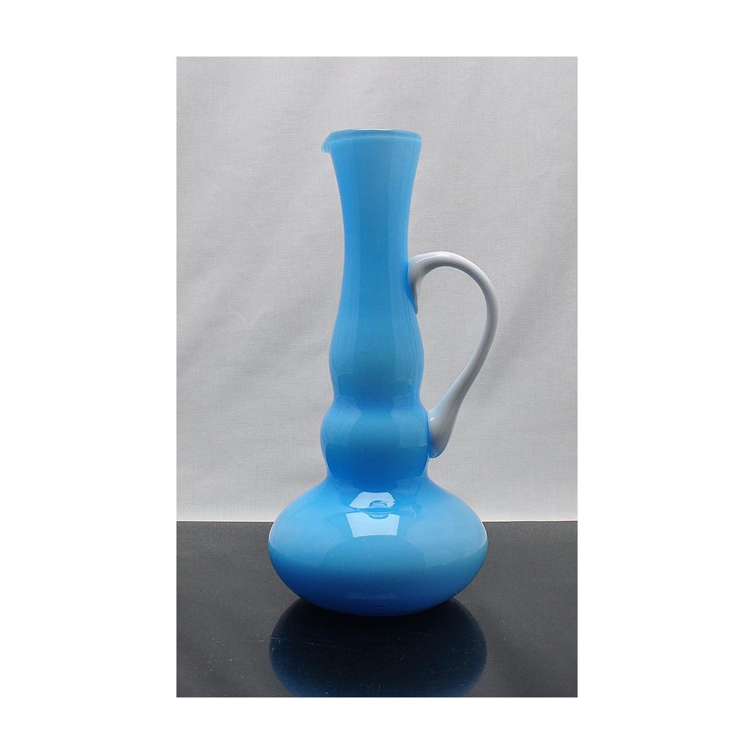 Vintage Pale Blue Opaline With White Applied Handle & Inner Vase/jug ...