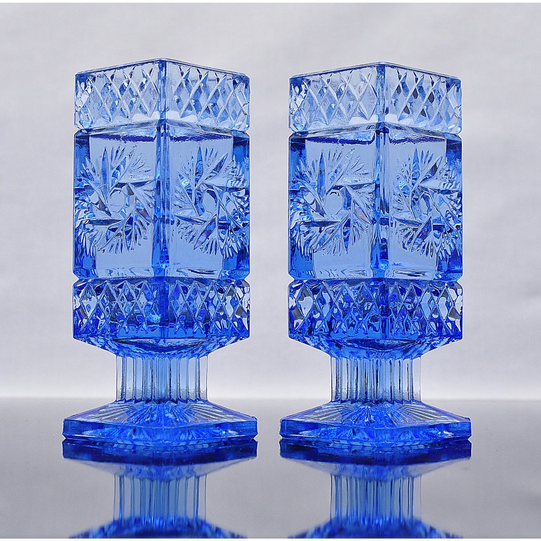 1950s Rectangular Blue Glass Footed Bud Vases – A Pair - Etsy