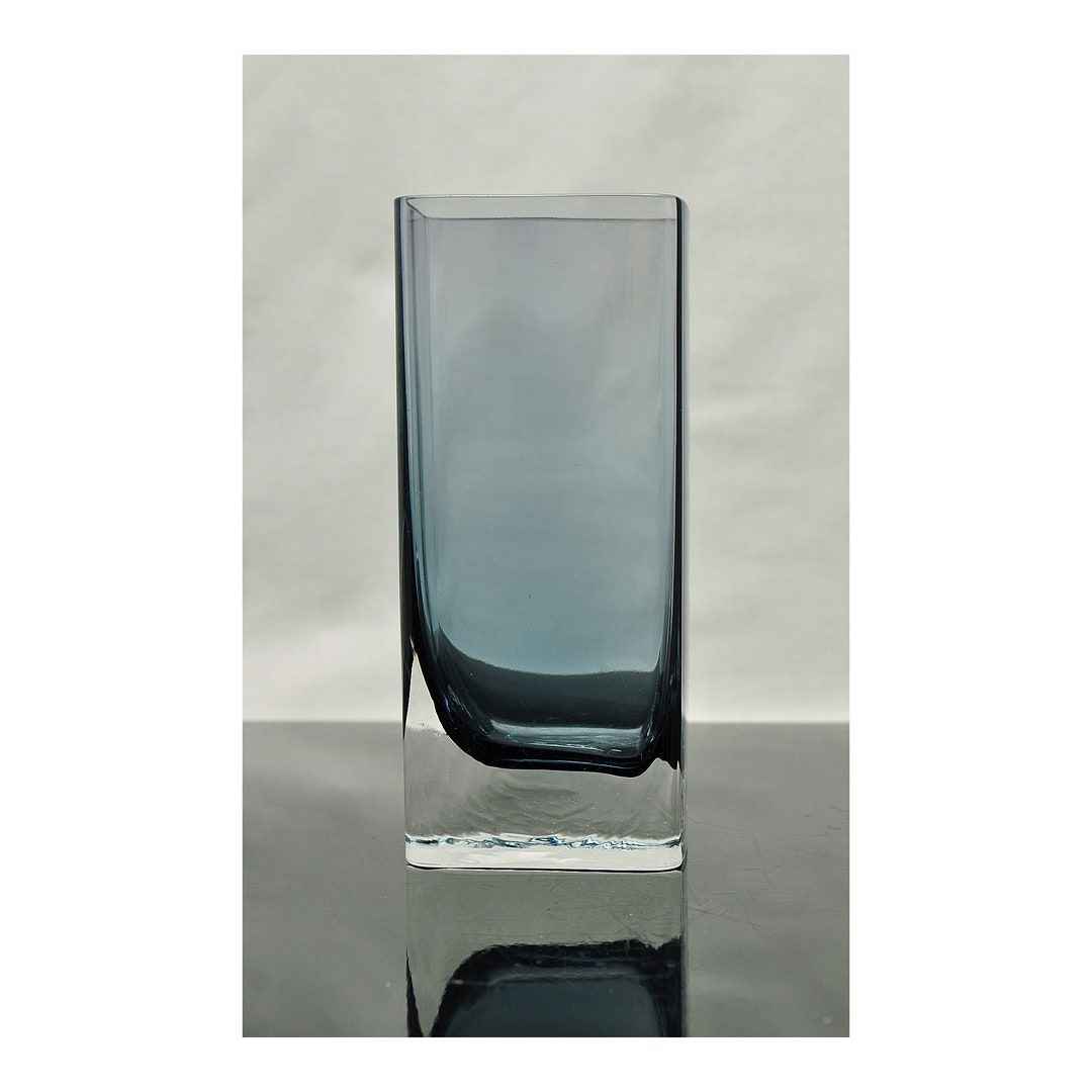 Glass Rectangular Metallic Blue Grey Cased Flower Vase - Etsy