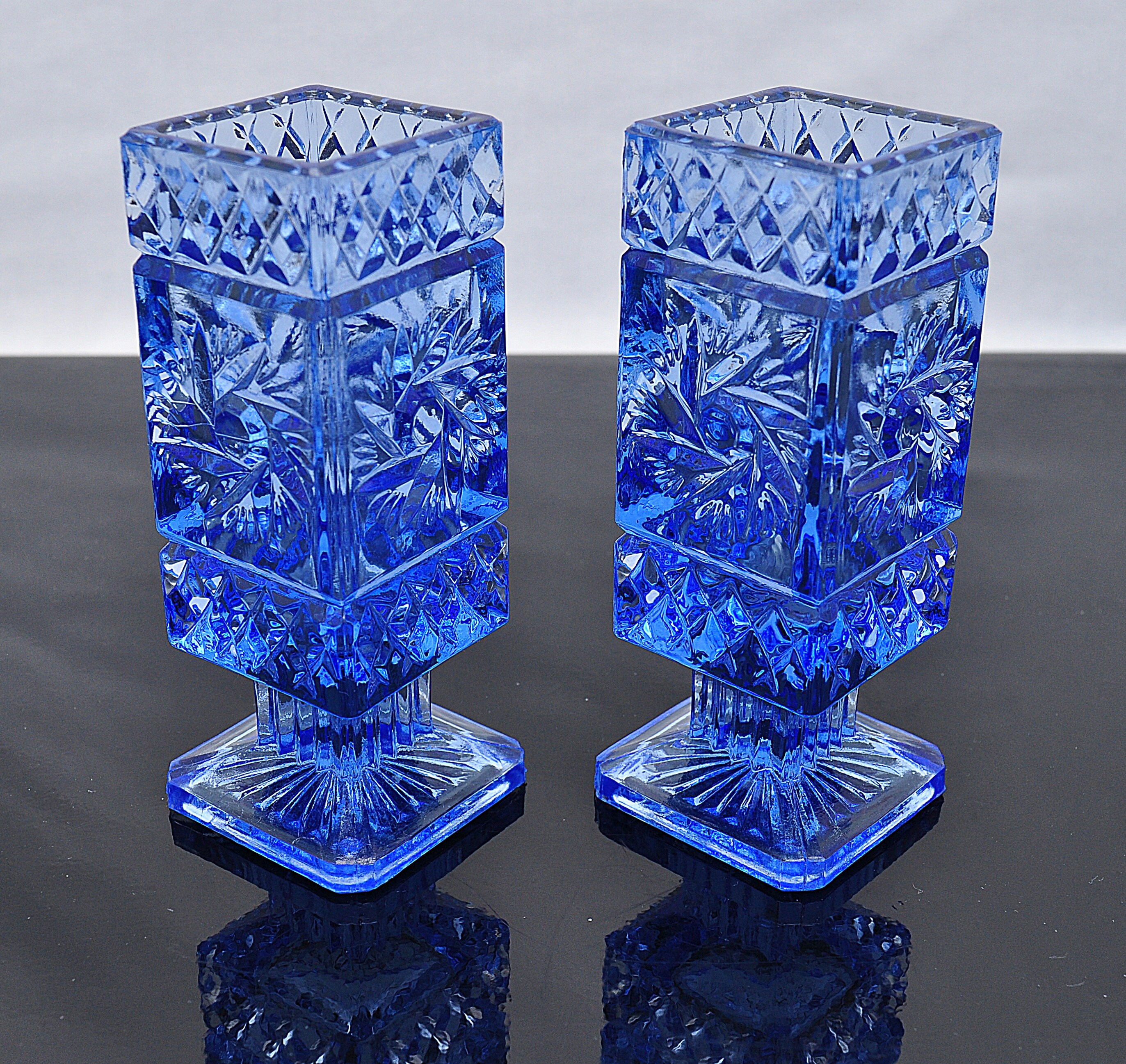 1950s Rectangular Blue Glass Footed Bud Vases – A Pair - Etsy UK
