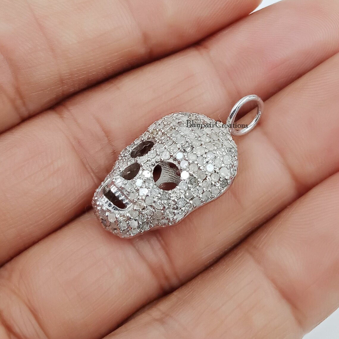 Pave Diamond Skull Pendant Halloween Skull Jewelry 925 - Etsy