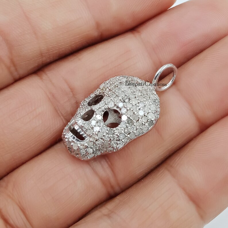 Diamond Pave Skull Pendant, Sterling Silver Halloween Jewelry - Etsy