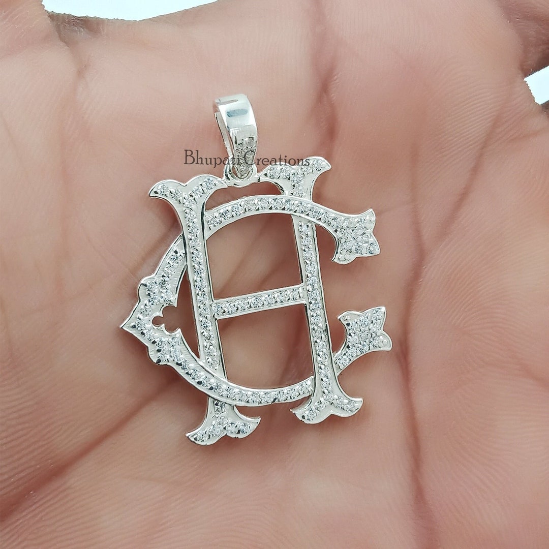 925 Silver CH & HC Monogram Pendant, Cubic Zircon Monogram Pendant, 2 ...
