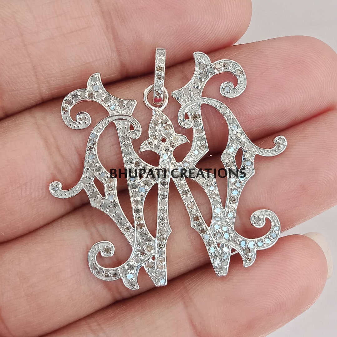 Vintage Monogram, Pave Diamond KW Monogram, 925 Silver Monogram, Custom ...