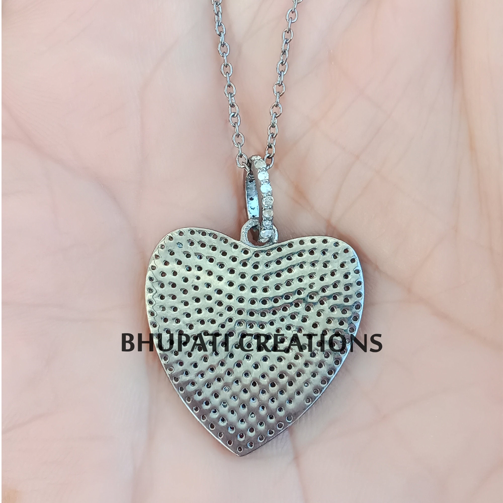 Natural Pave Diamond Heart Pendant 925 Silver Diamond Heart | Etsy