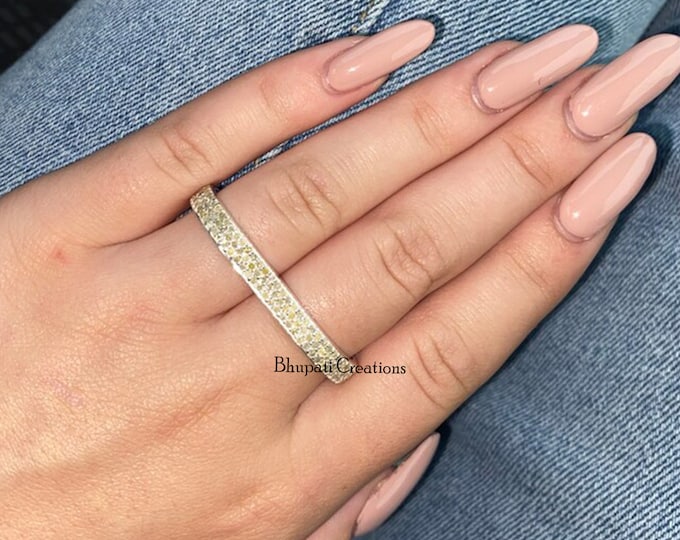 925 Sterling Silver Two Finger Ring, Single Cut Diamond Ring, Double ...