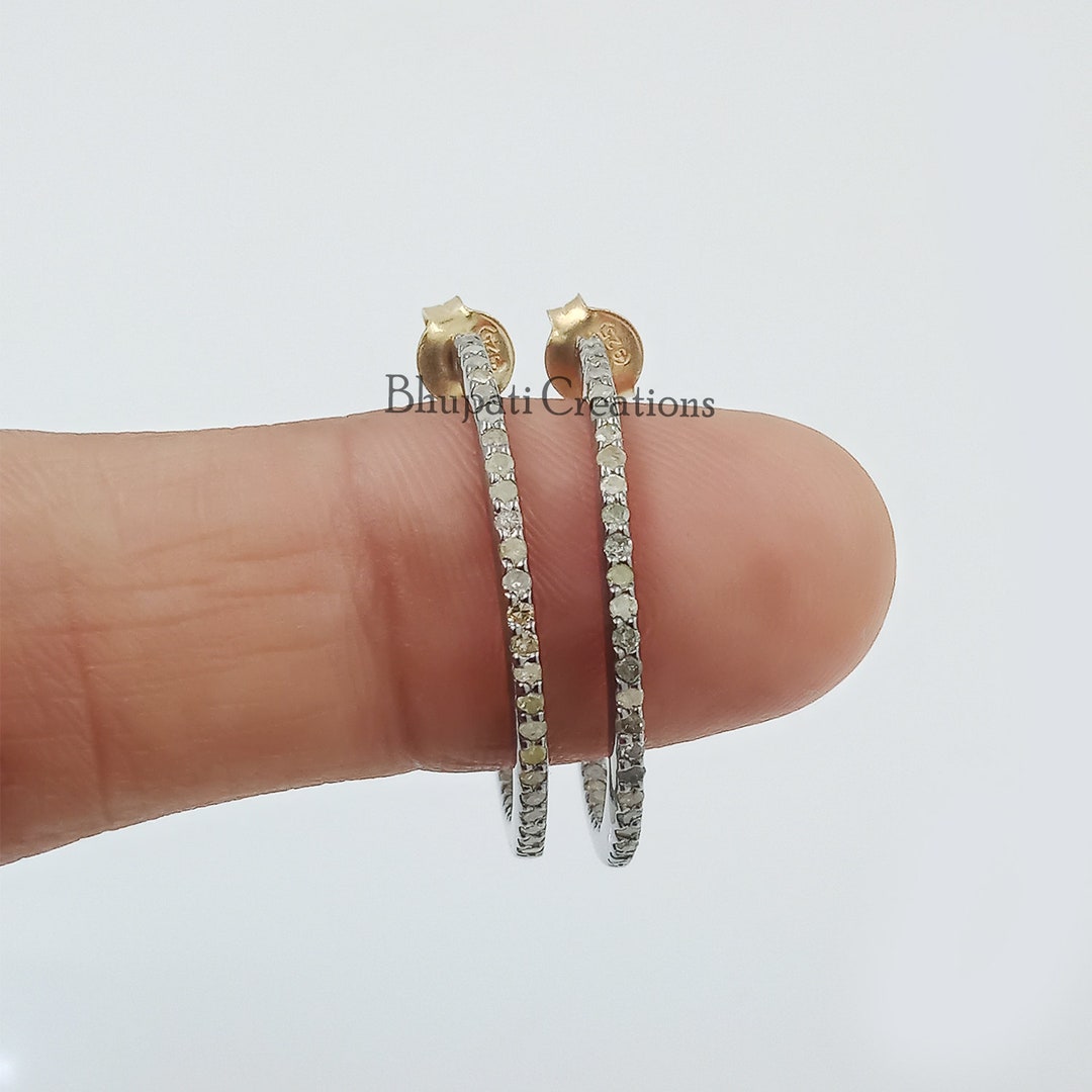 Single Cut Diamond Hoop Earrings 925 Sterling Silver Hoop - Etsy