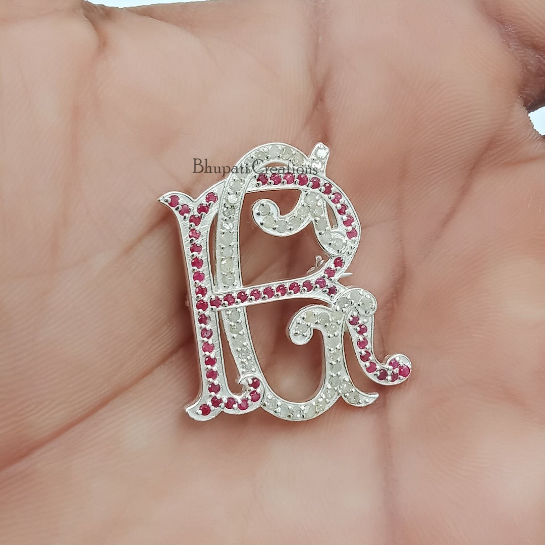 Gemstone Brooches Monogram, Custom Letter Brooches Monogram, Vintage ...
