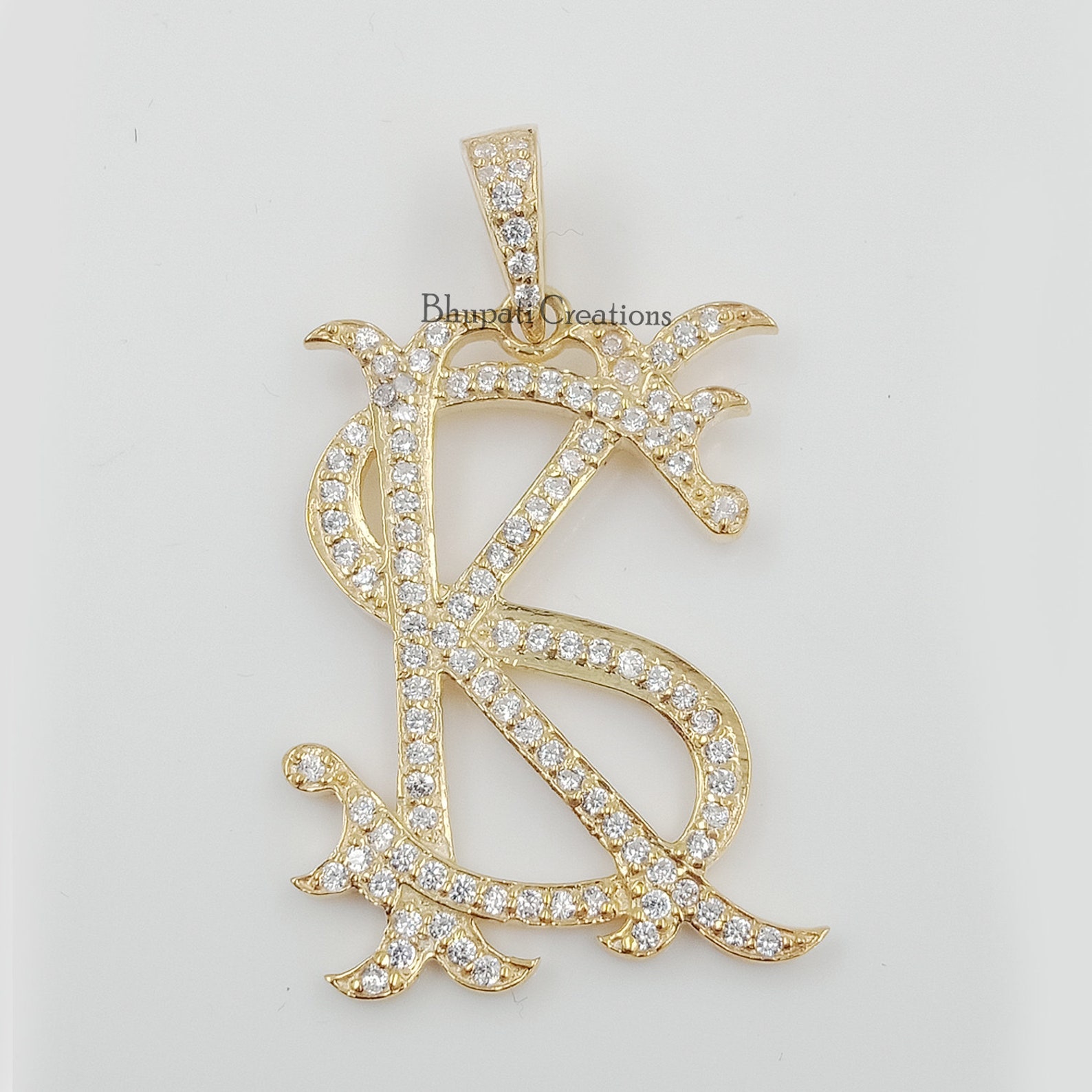 14K Yellow Gold Plated Monogram Cubic Zircon Monogram SK-KS - Etsy