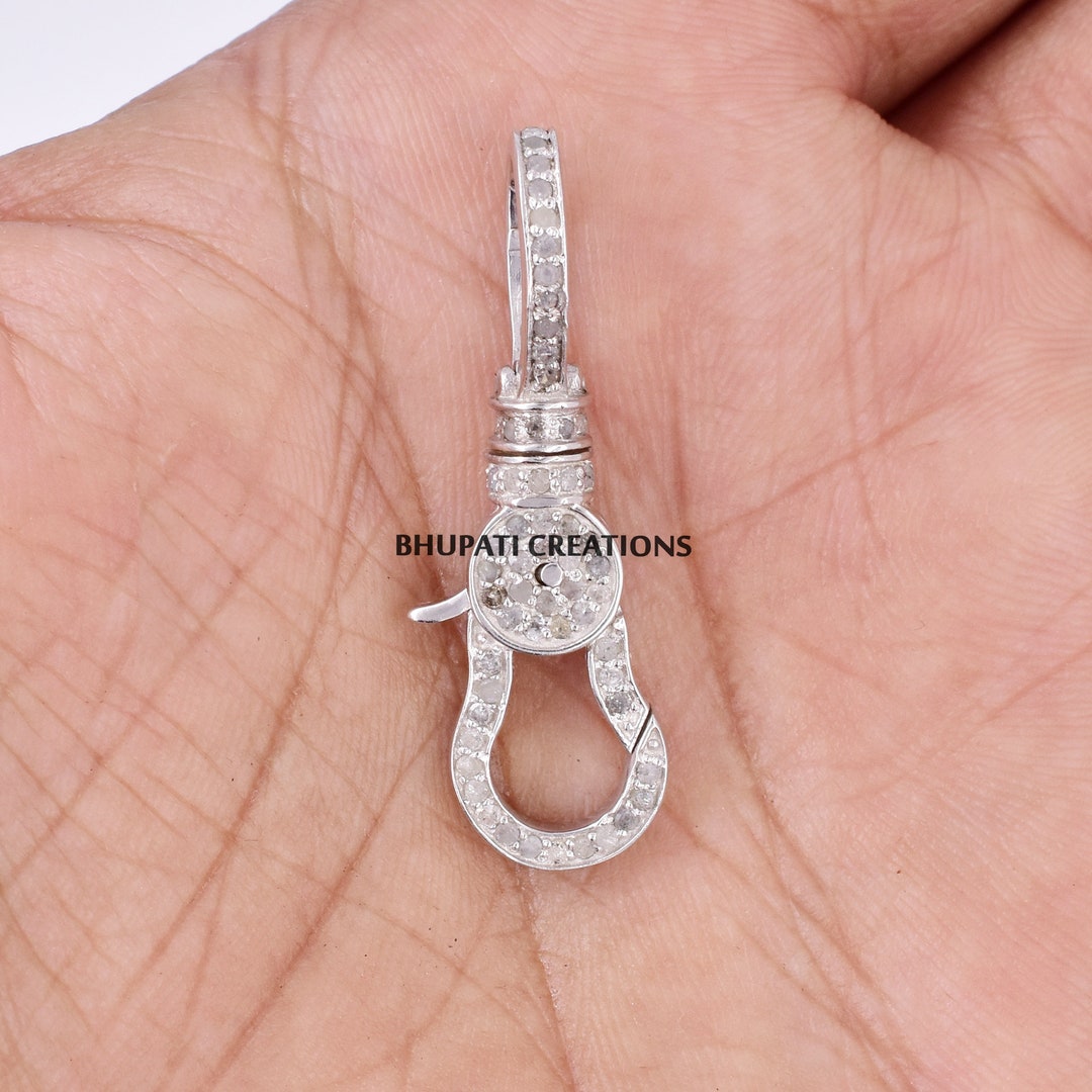 Pave Diamond Clasp Push Lock, 925 Sterling Silver Pave Diamonds Charm ...